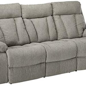 Signature Design by Ashley Mitchiner Contemporary Manual Reclining Sofa with Center Drop Down & Cup Holders, Gray