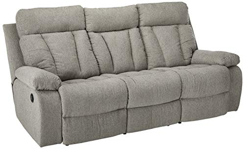 Signature Design by Ashley Mitchiner Contemporary Manual Reclining Sofa with Center Drop Down & Cup Holders, Gray