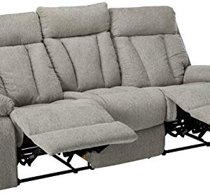 Signature Design by Ashley Mitchiner Contemporary Manual Reclining Sofa with Center Drop Down & Cup Holders, Gray