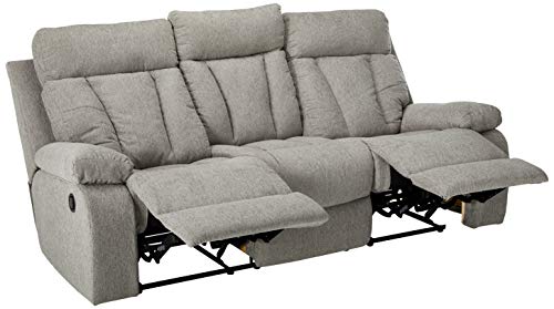 Signature Design by Ashley Mitchiner Contemporary Manual Reclining Sofa with Center Drop Down & Cup Holders, Gray