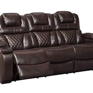 Signature Design by Ashley Warnerton Faux Leather Power Reclining Sofa with Adjustable Headrest, Brown