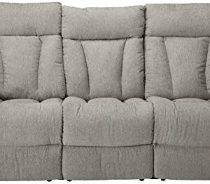 Signature Design by Ashley Mitchiner Contemporary Manual Reclining Sofa with Center Drop Down & Cup Holders, Gray