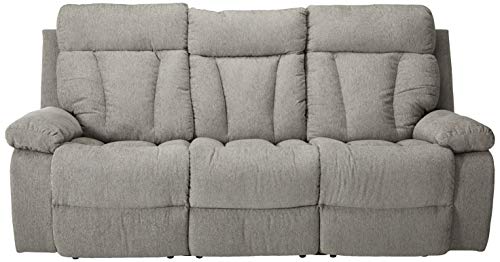 Signature Design by Ashley Mitchiner Contemporary Manual Reclining Sofa with Center Drop Down & Cup Holders, Gray