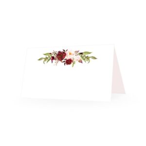 25 elegant peonies floral tent table place cards for wedding thanksgiving christmas holiday easter catering buffet food sign paper name escort card folded number seat assignment setting