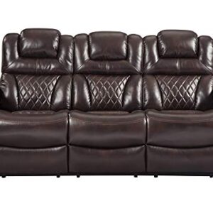 Signature Design by Ashley Warnerton Faux Leather Power Reclining Sofa with Adjustable Headrest, Brown