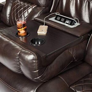 Signature Design by Ashley Warnerton Faux Leather Power Reclining Sofa with Adjustable Headrest, Brown