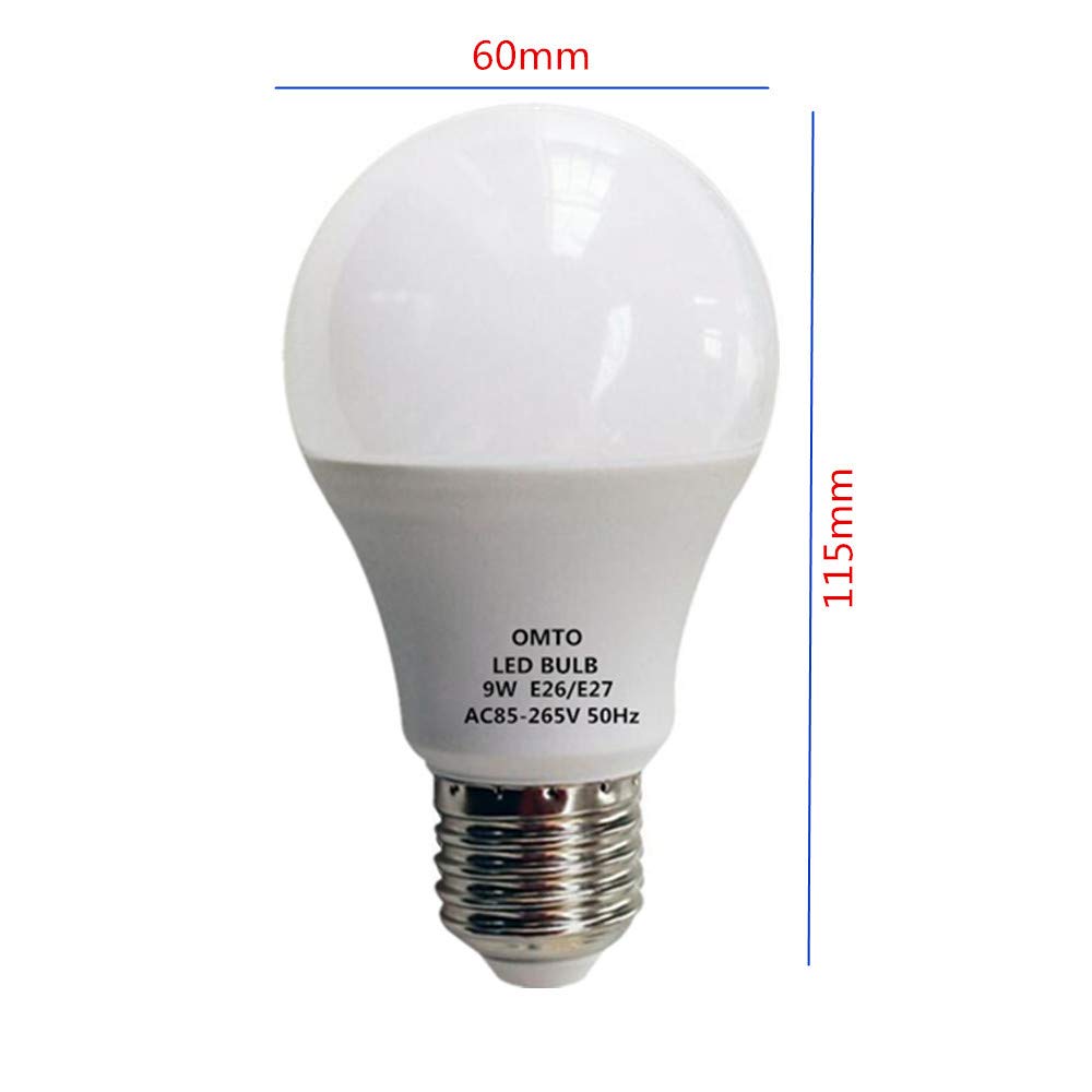 OMTO E26/E27 A19 LED Frosted Light Bulb 9W (60W Equivalent) Warm White (3000K) 85-265V (Warm White, 5pcs)