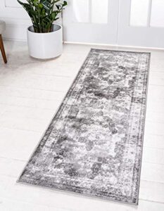 unique loom sofia collection area rug - salle garnier (3' 3" x 19' 8" runner, gray/ ivory)