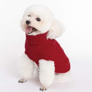 Mihachi Turtleneck Dog Sweater - Winter Coat Apparel Classic Cable Knit Clothes with Leash Hole for Cold Weather, Ideal Gift for Pet in New Year