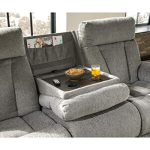 Signature Design by Ashley Mitchiner Contemporary Manual Reclining Sofa with Center Drop Down & Cup Holders, Gray