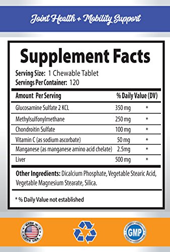 Pet Supplements Hip and Joint for Dogs Treats - Hip and Joint - Health and Support - for Dogs and Cats - Dog glucosamine Chews - 1 Bottle (120 Chews)