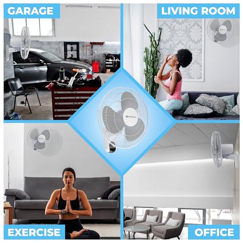 Comfort Zone 16" Quiet 3-Speed Wall Mount Fan with Remote Control, Timer and Adjustable Tilt, Ideal for Home, Bedroom, Gym & Office, CZ16WR