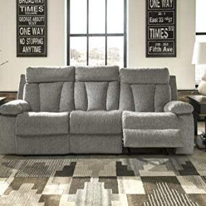 Signature Design by Ashley Mitchiner Contemporary Manual Reclining Sofa with Center Drop Down & Cup Holders, Gray