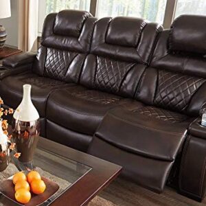 Signature Design by Ashley Warnerton Faux Leather Power Reclining Sofa with Adjustable Headrest, Brown