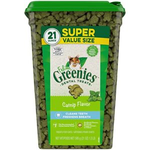 feline greenies natural dental care cat treats catnip flavor, 21 oz. tub