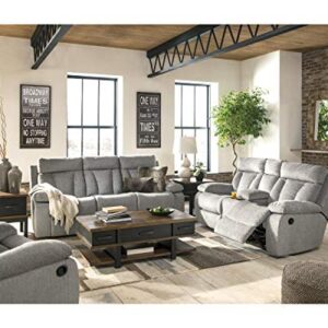 Signature Design by Ashley Mitchiner Contemporary Manual Reclining Sofa with Center Drop Down & Cup Holders, Gray