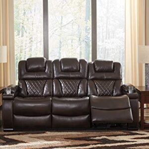 Signature Design by Ashley Warnerton Faux Leather Power Reclining Sofa with Adjustable Headrest, Brown