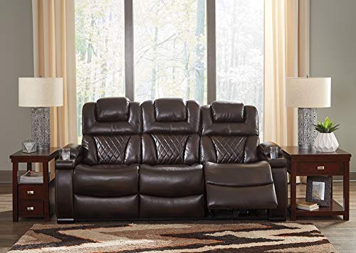 Signature Design by Ashley Warnerton Faux Leather Power Reclining Sofa with Adjustable Headrest, Brown