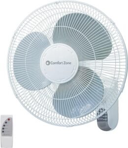 comfort zone 16" quiet 3-speed wall mount fan with remote control, timer and adjustable tilt, ideal for home, bedroom, gym & office, cz16wr