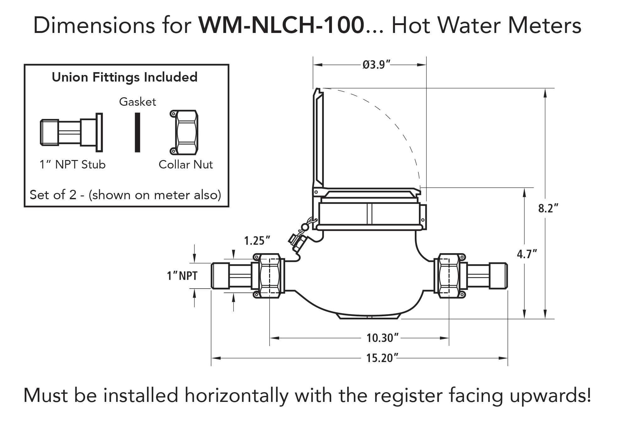 Assured Automation WM-NLCH Series Lead Free Brass HOT Water Meter 1" with Pulse Output