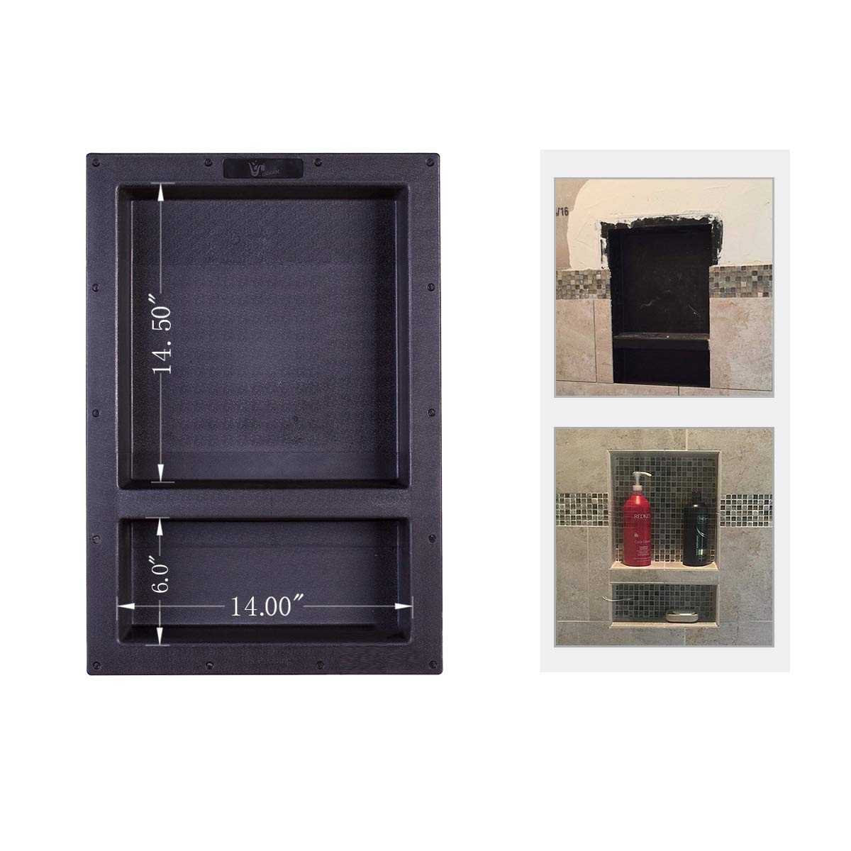 Uni-Green Tile Niche for Shower 25" x 17" Dimensions- Toiletry and Bathroom Niche Storage- Simple Installation with Texture Surface Shower Cubby Double Shelves