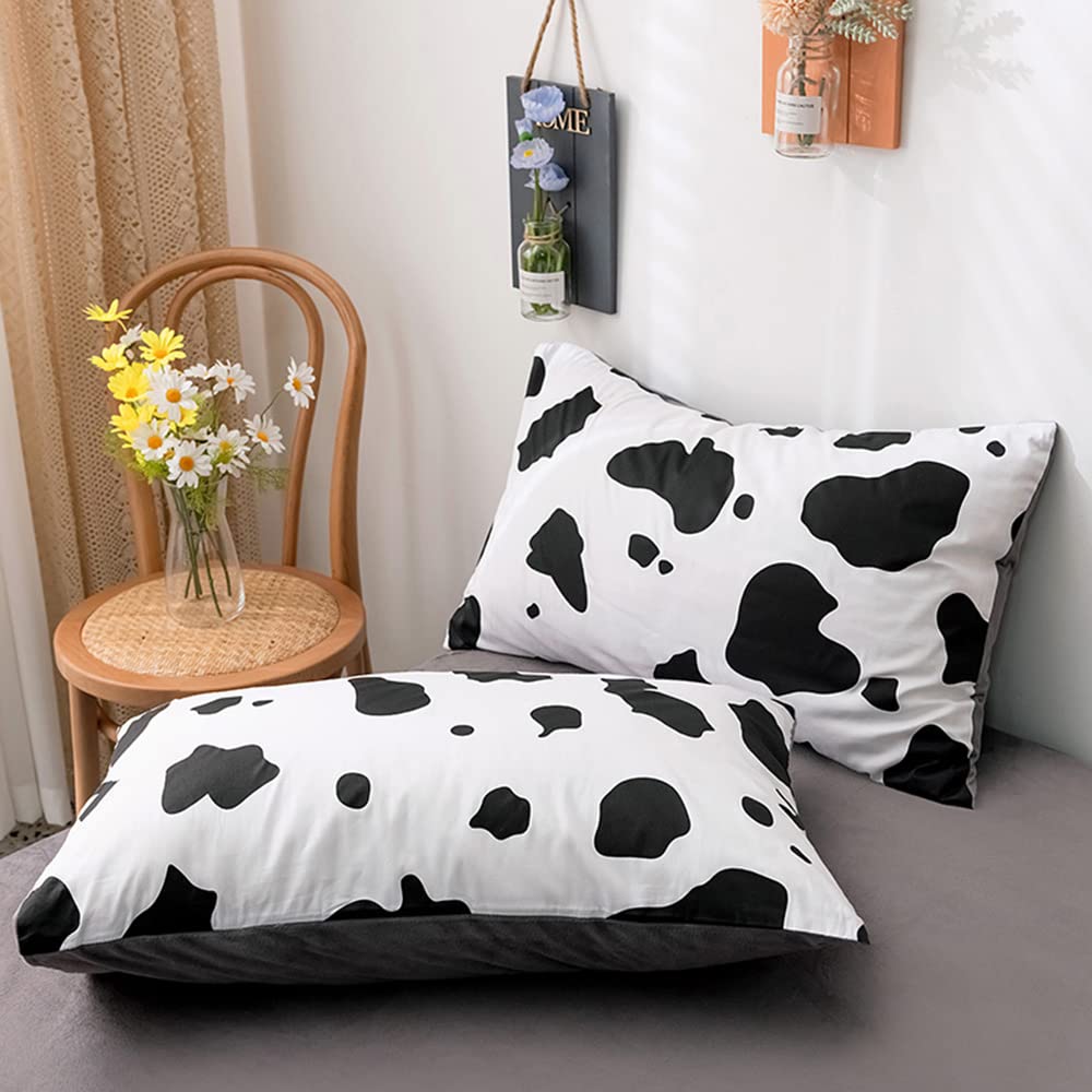 Mengersi Cow Print Duvet Cover Set,Velvet Duvet Cover Warm Fluffly Bedding Sets,Milk Cow Reversible Solid Bedding Collections Soft for Kids Boys Girls Twin Size