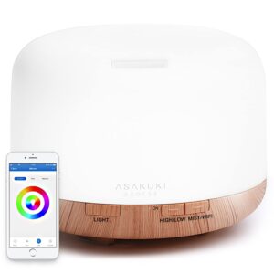 asakuki smart wi-fi essential oil diffuser, app and voice control compatible with alexa, 500ml aromatherapy humidifier for relaxing atmosphere in home office bedroom gold