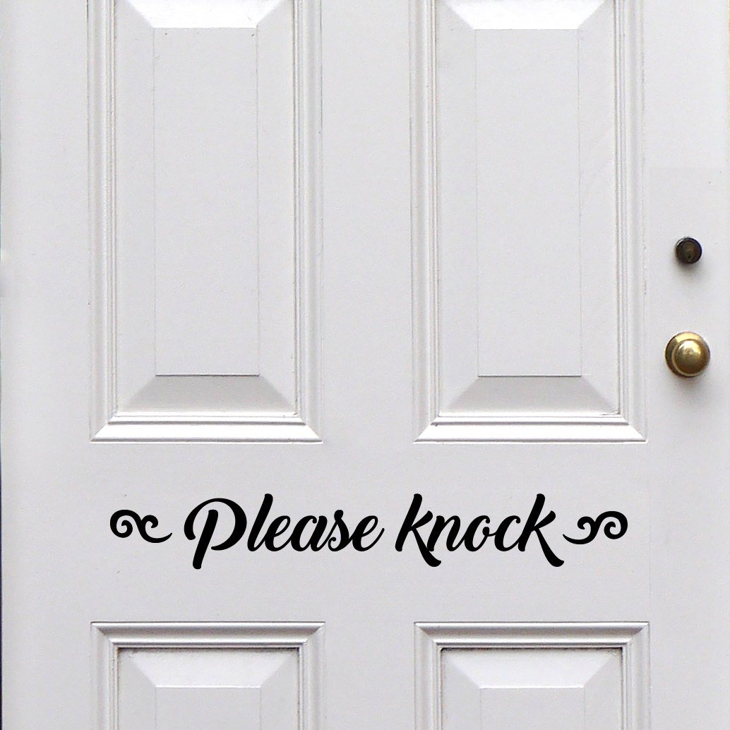 Beverly465 Please Knock Front Door Decal Removable Vinyl Door Sticker Adhesive Door Sign - Black 11" W