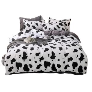 mengersi cow print duvet cover set,velvet duvet cover warm fluffly bedding sets,milk cow reversible solid bedding collections soft for kids boys girls twin size