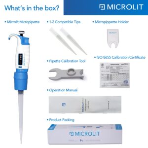 Microlit Micropipette - Single Channel Pipette Compatible with Microlit 10ml Pipette Tips, Adjustable Volume Lab Pipette, Accurate and Calibrated Pipette (1-10ml)