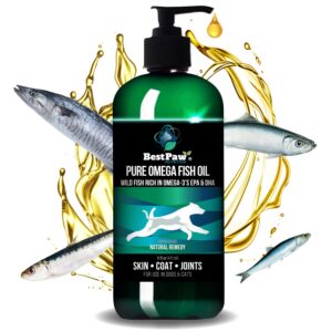 best paw nutrition - pure omega fish oil for dogs, cats & ferrets - liquid supplement for joint pain relief - soft skin & shiny coat - omega 3 fish oil pets love - 16oz