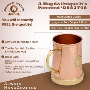 Copper Mules The Finest HandCrafted Copper Mug Unique Patented Design - Solid Brass Base and Handle - Holds 18oz