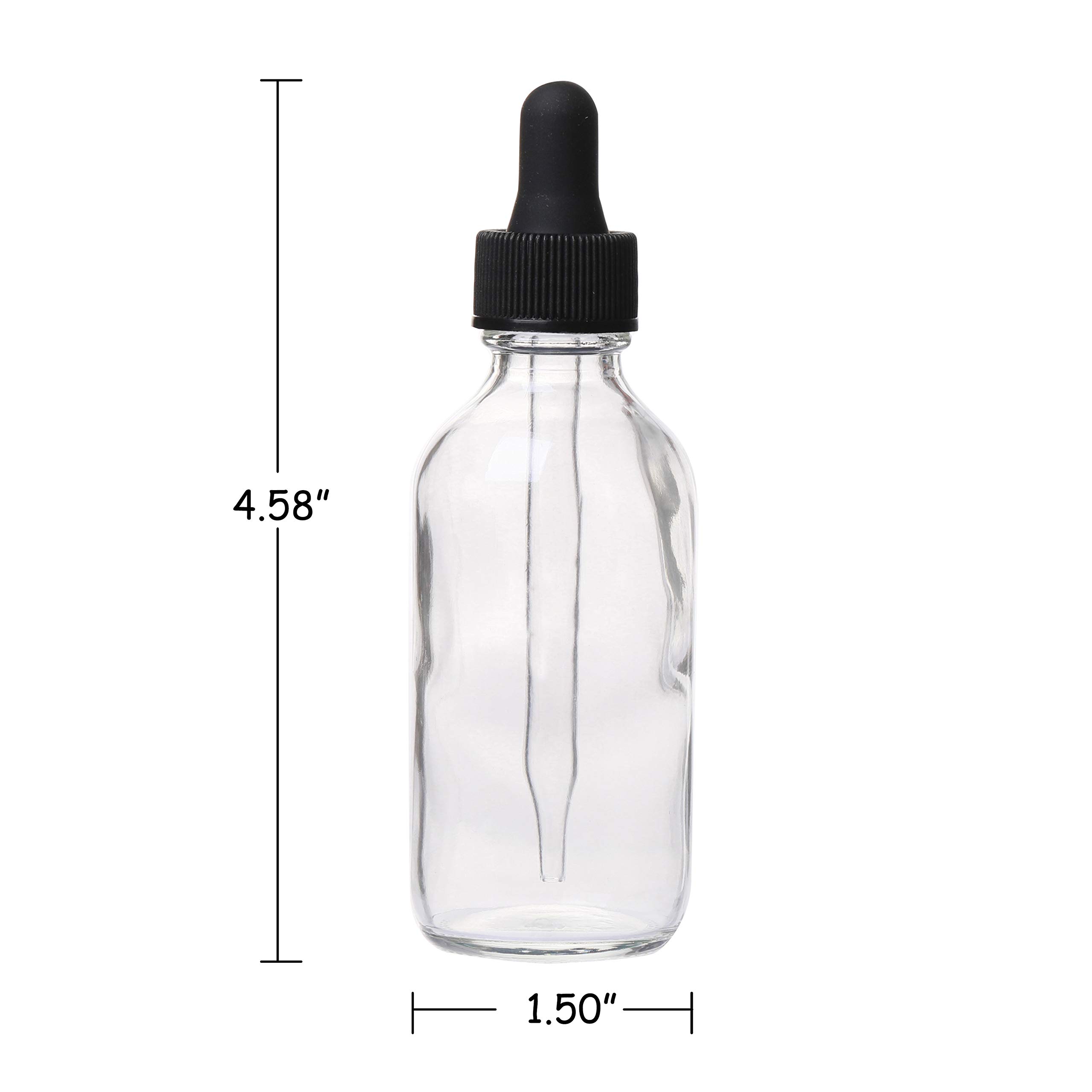 Auropack Pack of 12, 60ml (2oz) Clear Boston Round Bottle with Glass Eye Dropper（1Funnel, 2Extra Droppers&12Labels Included, Tincture Bottles, Empty Bottles with dropper for Essential Oils, Perfumes