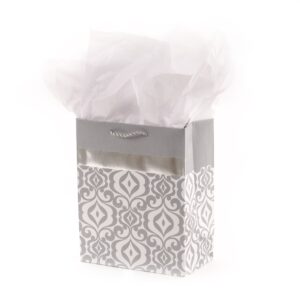 hallmark 9" medium silver gift bag (scroll) with tissue paper for valentines day, holidays, weddings, anniversary, engagements and more