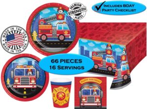 flaming firetruck birthday party pack (basic bundle, 65 pieces)