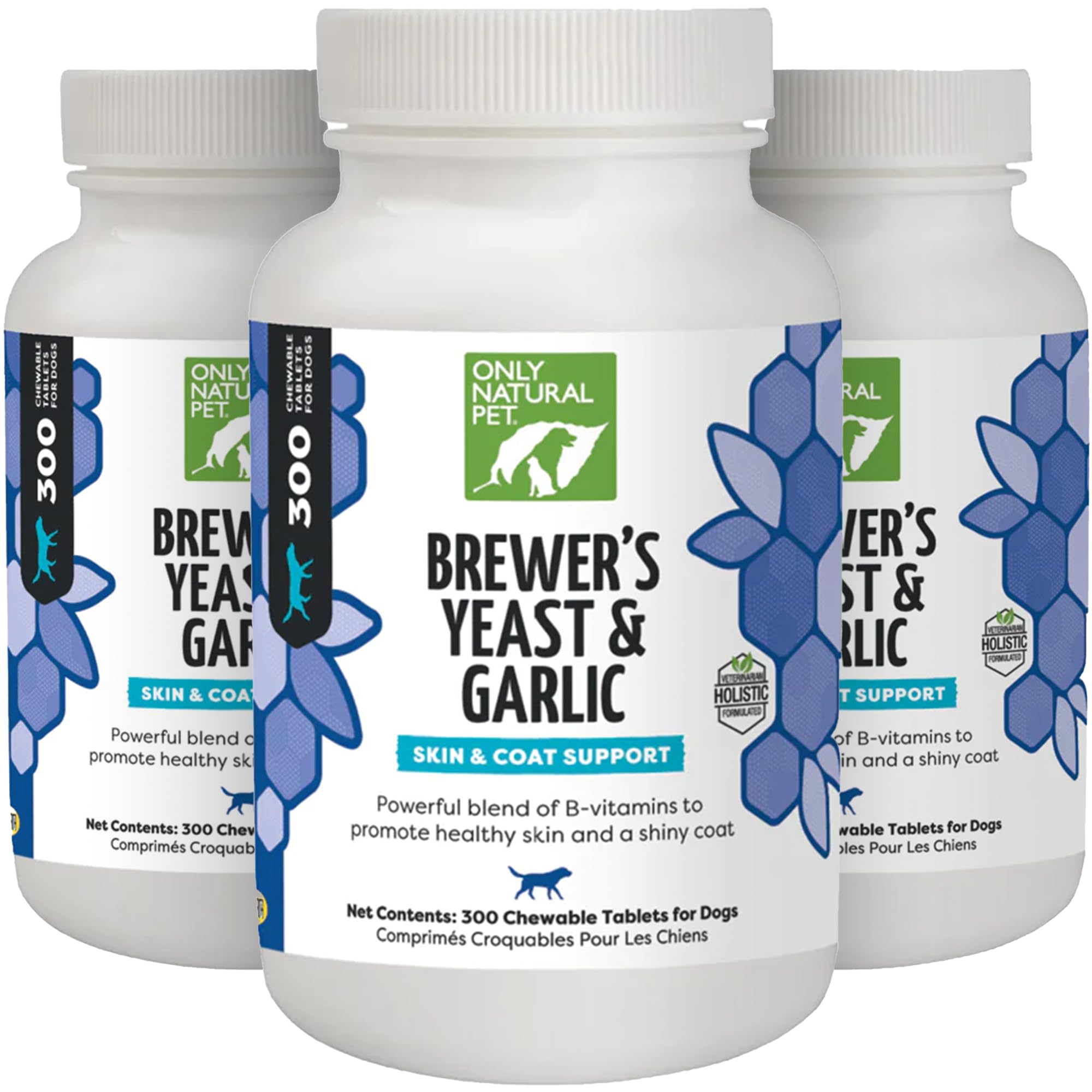 Only Natural Pet Brewer's Yeast & Garlic Chewables - All-Natural Flea & Tick Prevention for Dogs - Fortified with B Vitamins - Promotes Healthy Skin & Coat - 300 Count Tablet (3 Pack)