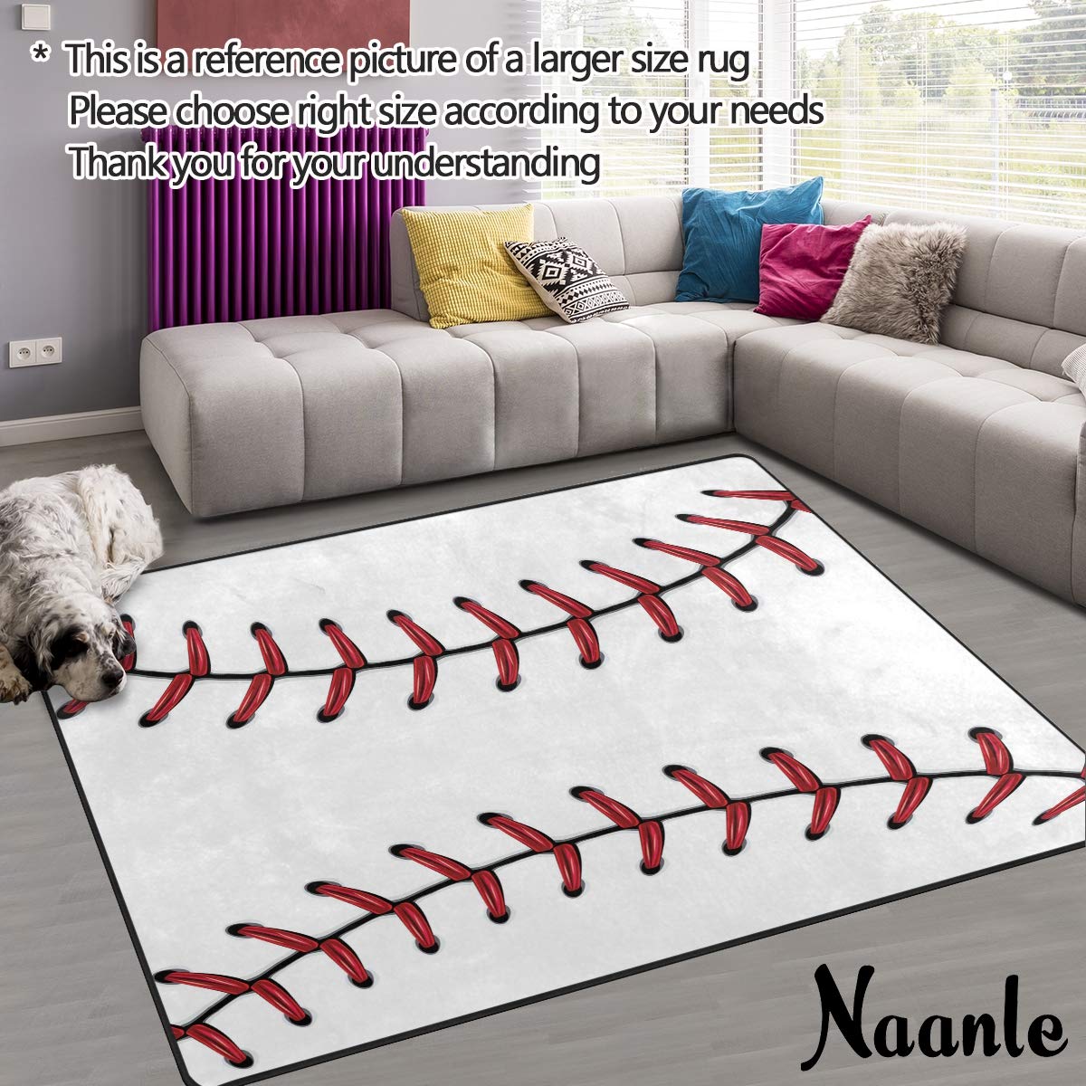 Naanle Sport Baseball Lace Non Slip Area Rug for Living Dinning Room Bedroom Kitchen, 3' x 5'(39 x 60 Inches), Sport Nursery Rug Floor Carpet Yoga Mat