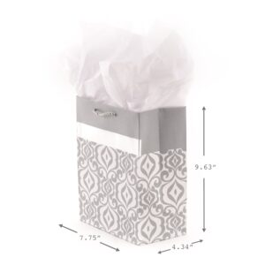 Hallmark 9" Medium Silver Gift Bag (Scroll) with Tissue Paper for Valentines Day, Holidays, Weddings, Anniversary, Engagements and More