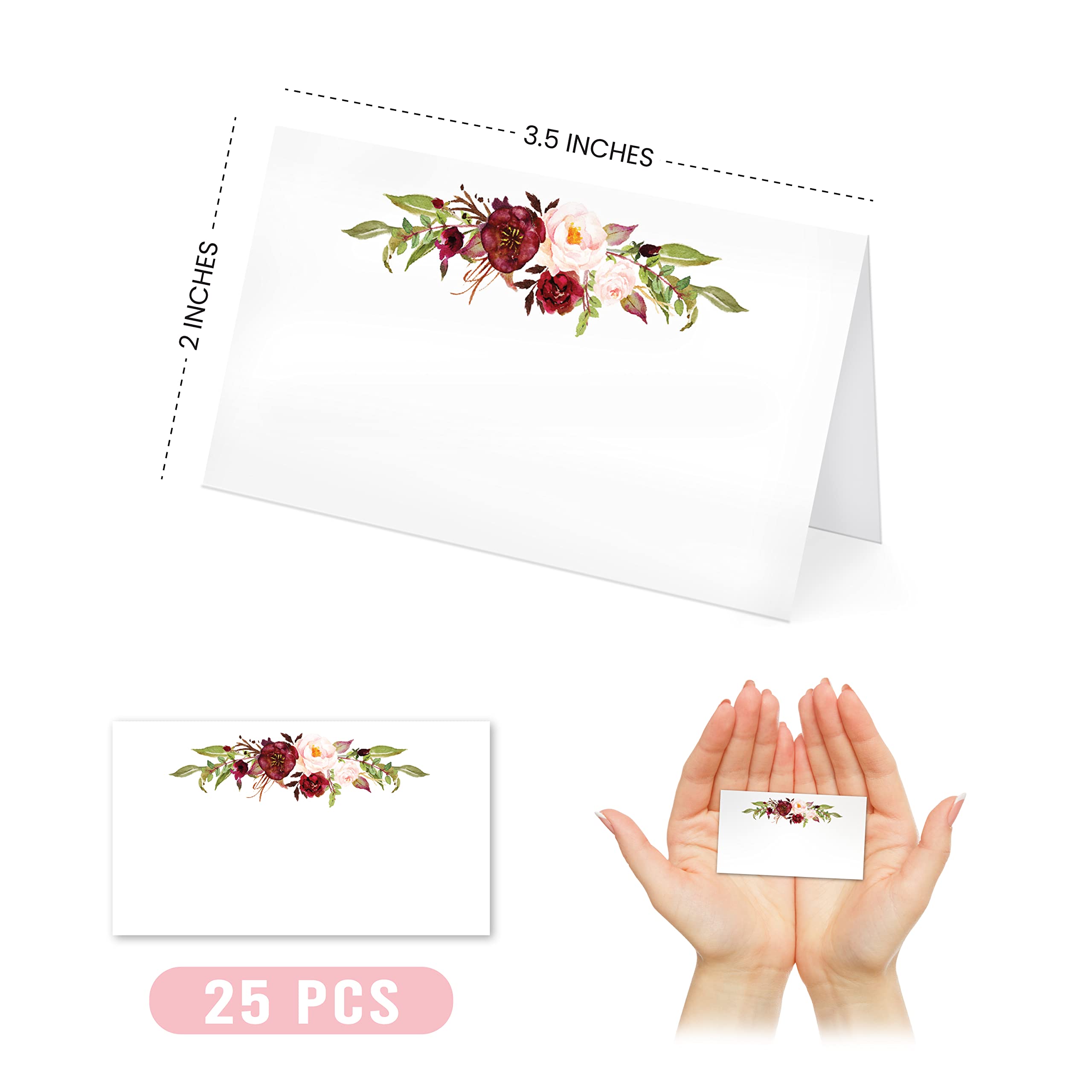 25 Elegant Peonies Floral Tent Table Place Cards For Wedding Thanksgiving Christmas Holiday Easter Catering Buffet Food Sign Paper Name Escort Card Folded Number Seat Assignment Setting