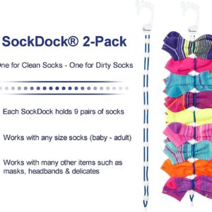 SockDock Sock Laundry Solution for Washing Drying & Storing Socks in Pairs, Clip & Hold Small & Long Socks in Washer Dryer & Closet, 2-Pack (Dark Blue)