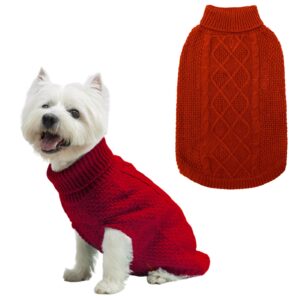 mihachi turtleneck dog sweater - winter coat apparel classic cable knit clothes with leash hole for cold weather, ideal gift for pet in new year