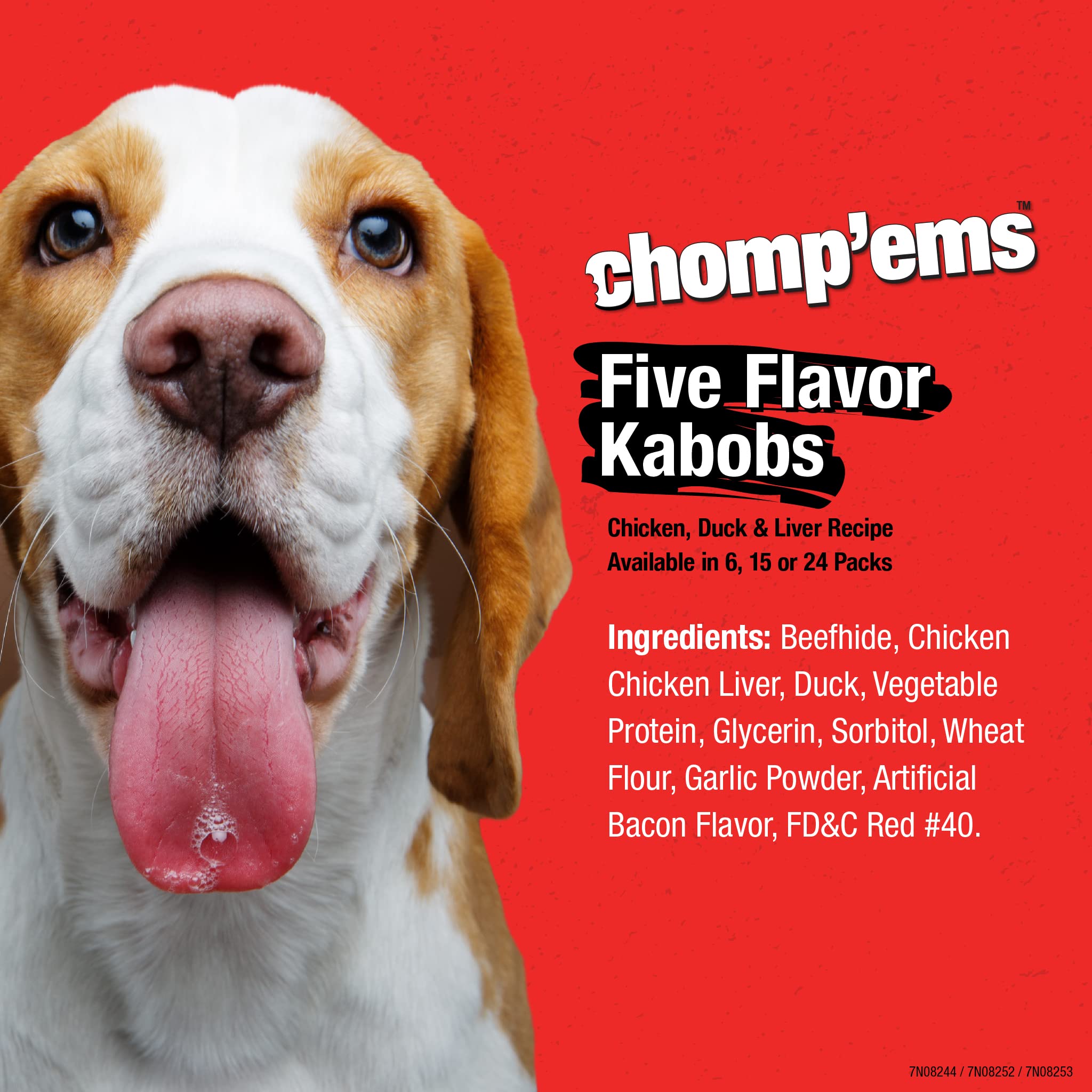 CHOMP 'EMS Five Flavor Kabobs Dog Treats - Beefhide Chewstick - High Protein Dog Chews, 15 Count