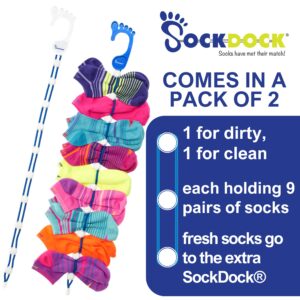 SockDock Sock Laundry Solution for Washing Drying & Storing Socks in Pairs, Clip & Hold Small & Long Socks in Washer Dryer & Closet, 2-Pack (Dark Blue)