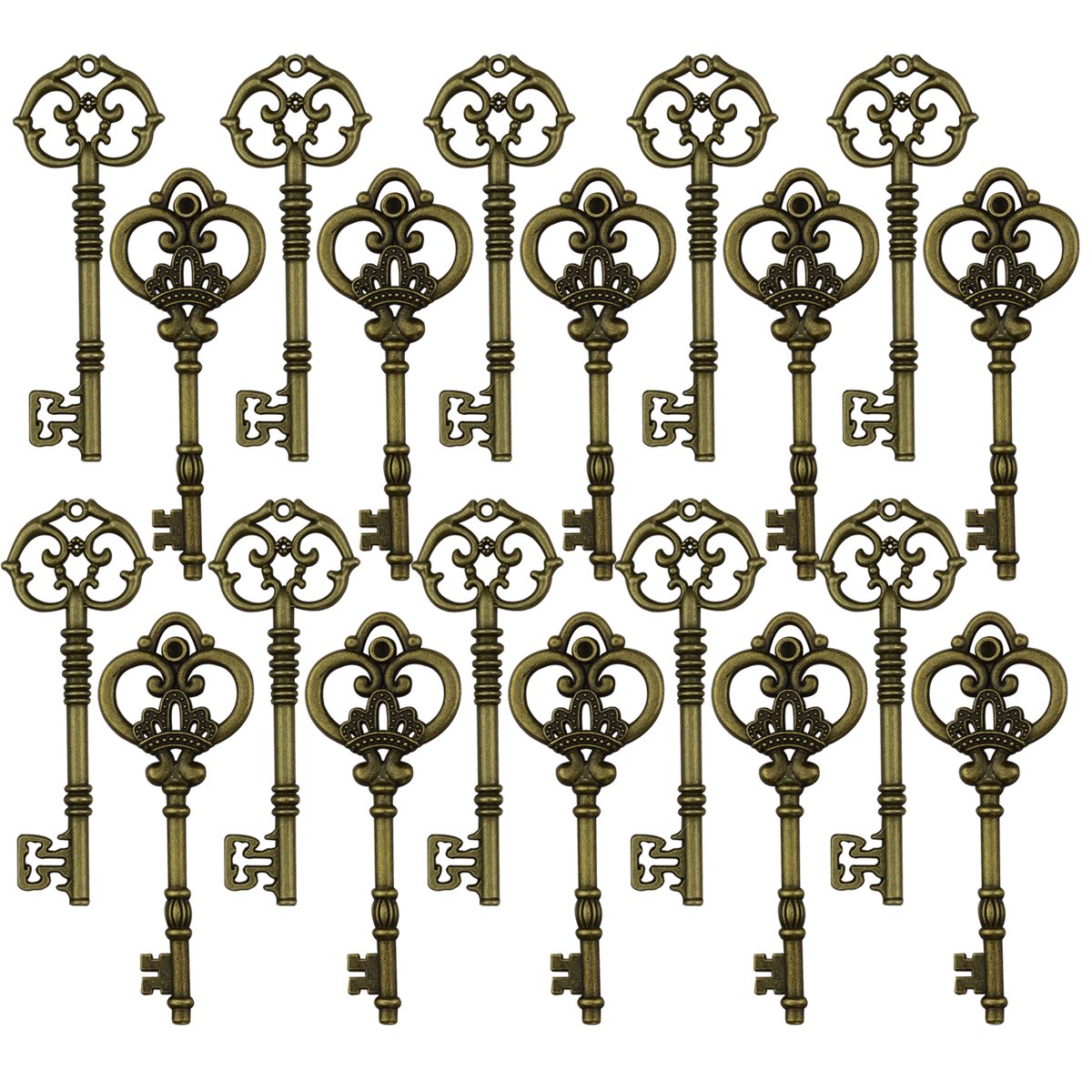 Gutapo 20 Extra Large Antique Bronze Finish Skeleton Keys Rustic Steampunk Key for Wedding Decoration Favor DIY Gift