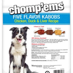 CHOMP 'EMS Five Flavor Kabobs Dog Treats - Beefhide Chewstick - High Protein Dog Chews, 15 Count