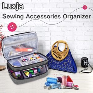 Luxja Sewing Accessories Organizer, Double-Layer Sewing Supplies Organizer for Needles, Scissors, Measuring Tape, Thread and Other Sewing Tools (NO Accessories Included), Gray