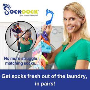 SockDock Sock Laundry Solution for Washing Drying & Storing Socks in Pairs, Clip & Hold Small & Long Socks in Washer Dryer & Closet, 2-Pack (Dark Blue)