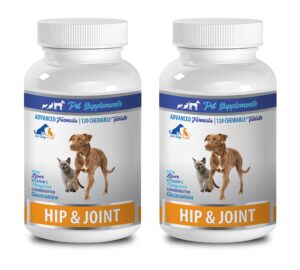 pet joint support for dogs - hip and joint - health and support - for dogs and cats - pet glucosamine chews - 2 bottle (240 chews)