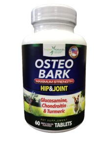 osteobark hip & joint pet supplement [turmeric, glucosamine, chondroitin, msm] natural maximum strength canine joint pain relief, eliminate inflammation, made in us, non-gmo, 60 maple bacon tablets