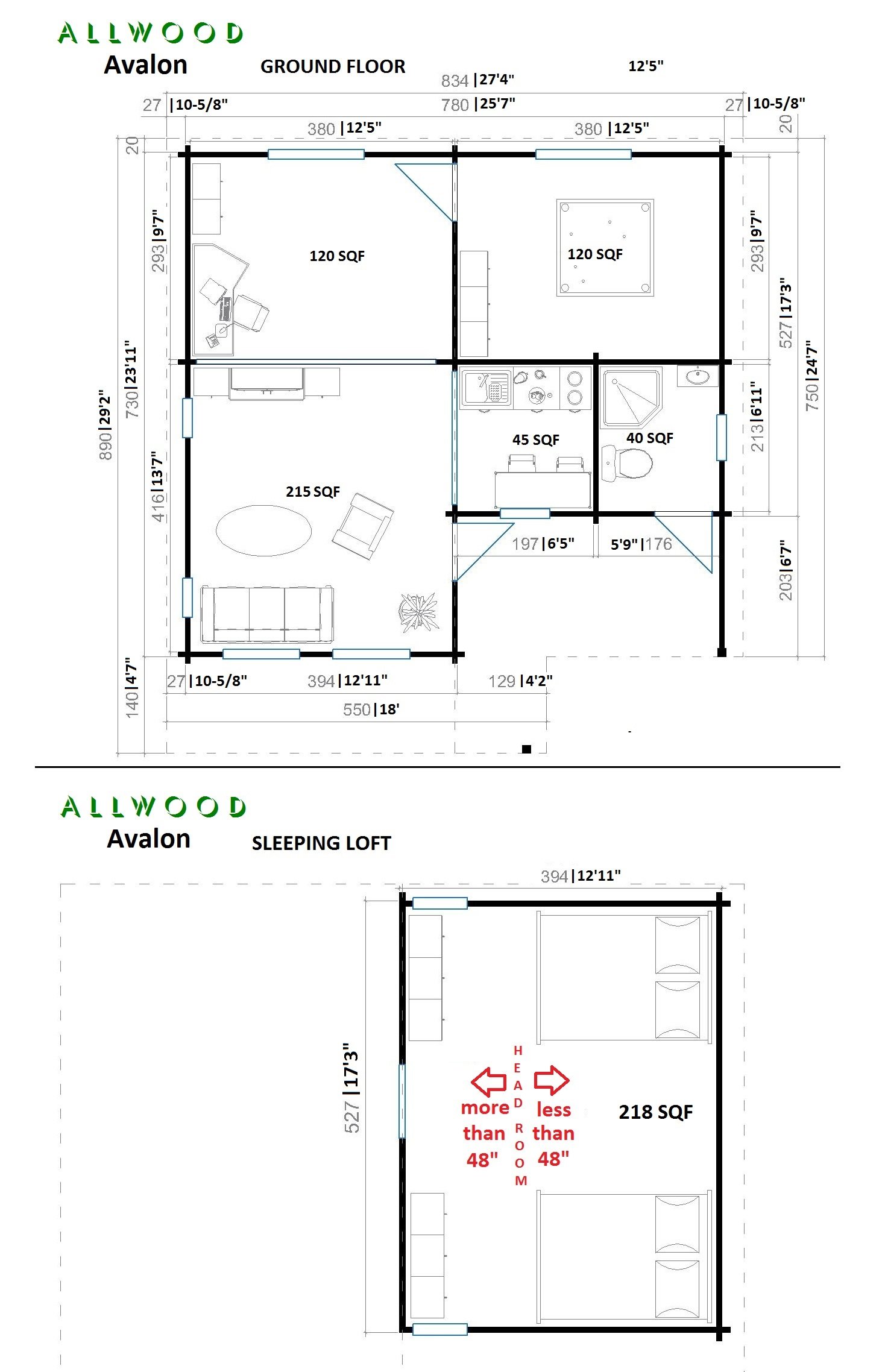 Allwood Avalon Cabin Kit | 540 SQF + Loft (Double Glass Windows and Doors)